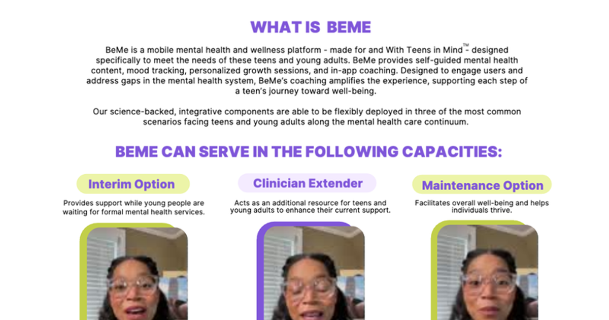 BeMe Coaching: Personalized Mental Health Support for Youth